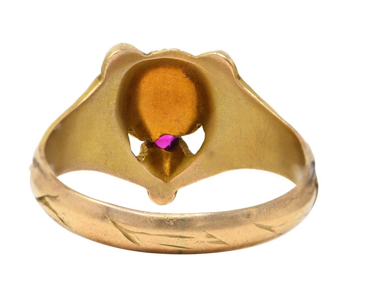 Victorian Emerald Ruby 14 Karat Yellow Gold Lion Grotesque Antique Ring ...