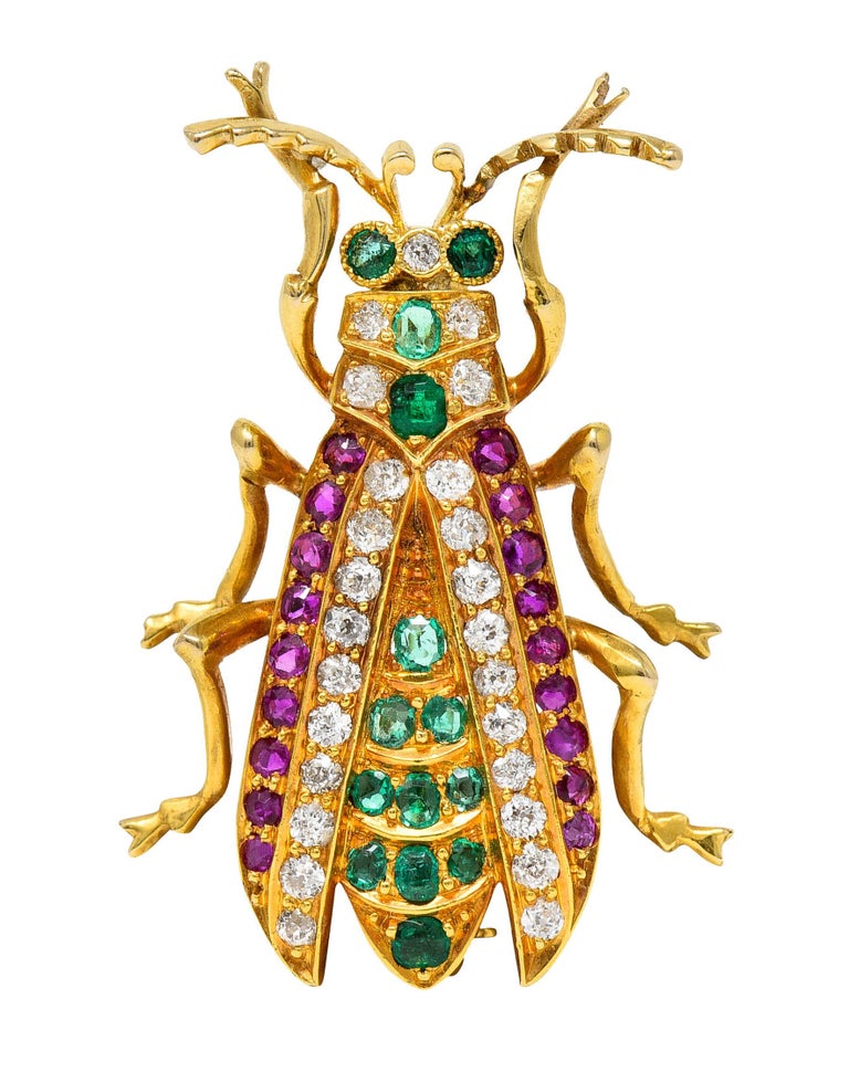 Victorian Emerald Ruby Diamond 18 Karat Gold Beetle Pendant Brooch For ...