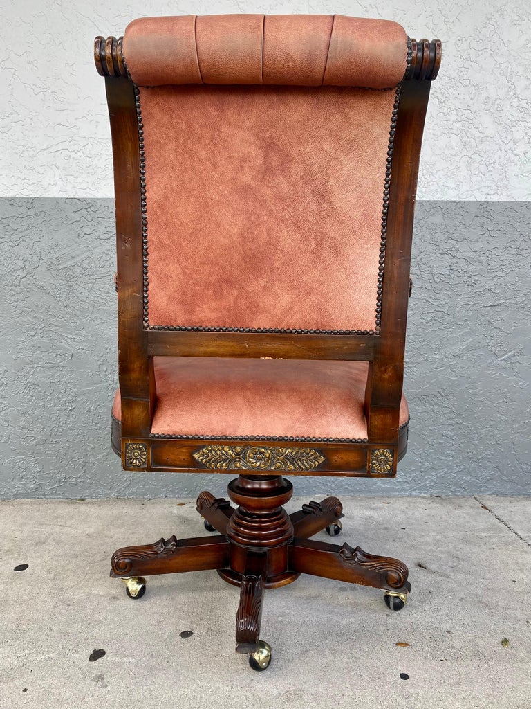 Victorian Empire Style Gilt Garved Wood Lion Head Swivel Chair For Sale ...