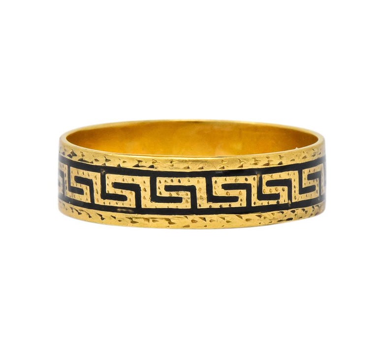 Victorian Enamel 14 Karat Gold Greek Key Band Ring at 1stDibs