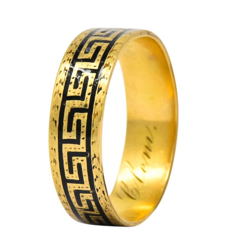 Victorian Enamel 14 Karat Gold Greek Key Band Ring at 1stDibs