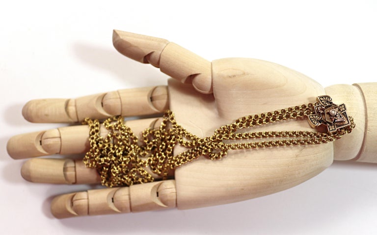 Victorian Enamel, 14k Yellow Gold Slide Necklace For Sale at 1stDibs