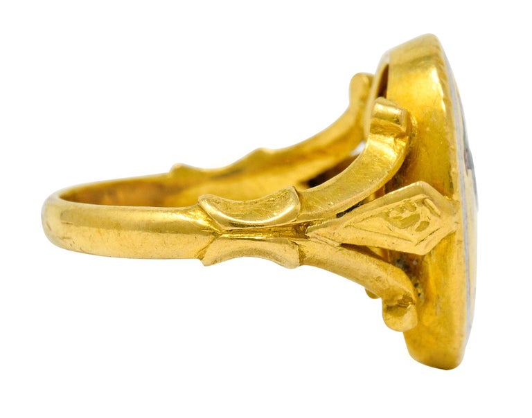 Victorian Enamel 24 Karat Yellow Gold Hummingbird Signet Ring at 1stDibs