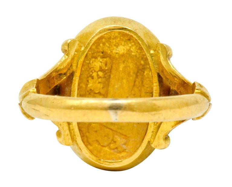 Victorian Enamel 24 Karat Yellow Gold Hummingbird Signet Ring at 1stDibs
