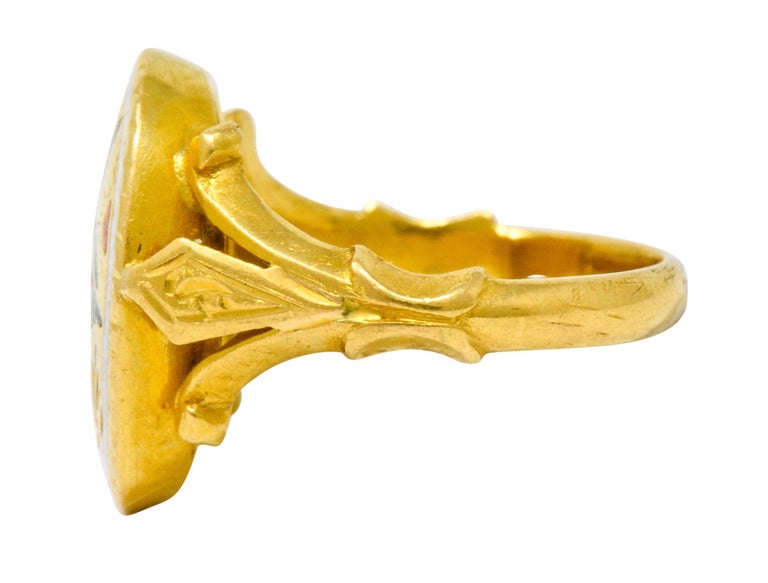 Victorian Enamel 24 Karat Yellow Gold Hummingbird Signet Ring at 1stDibs