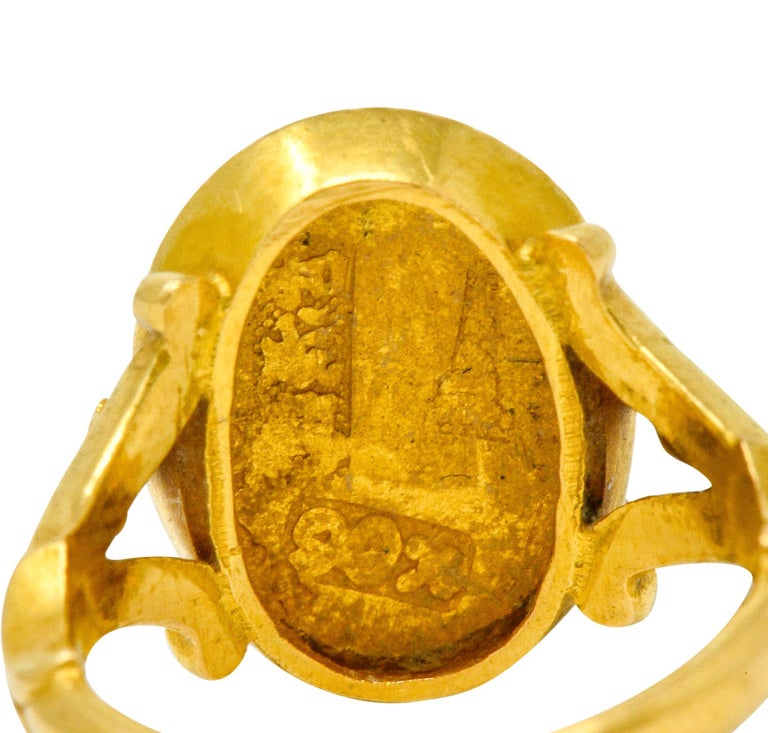 Victorian Enamel 24 Karat Yellow Gold Hummingbird Signet Ring at 1stDibs