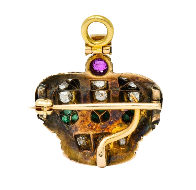 Victorian Enamel Diamond Emerald Ruby 18 Karat Gold Imperial Crown ...