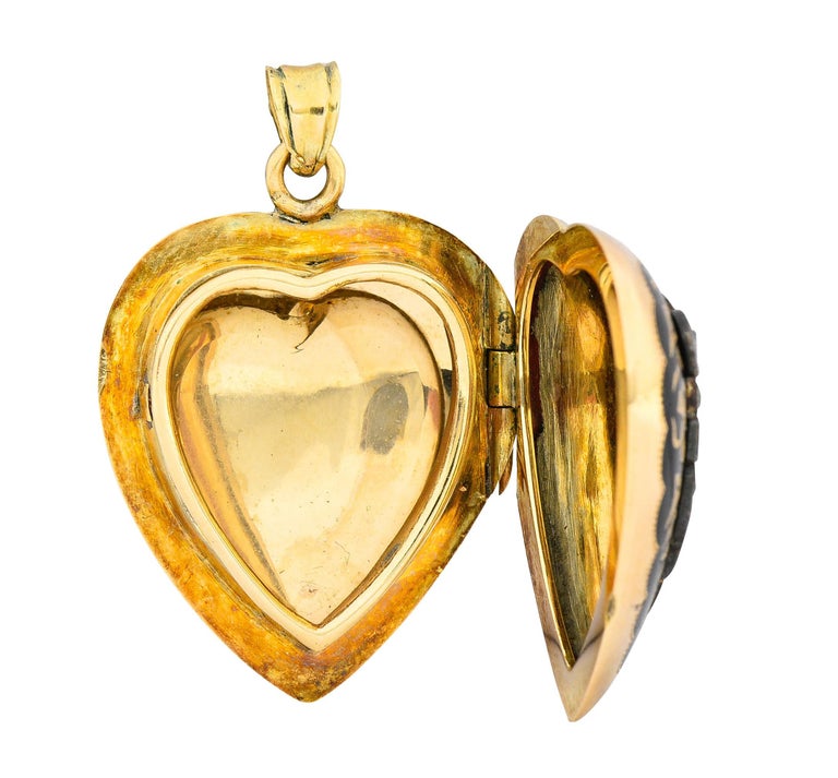 Victorian Enamel Rose Cut Diamond 14 Karat Gold Mourning Locket For ...