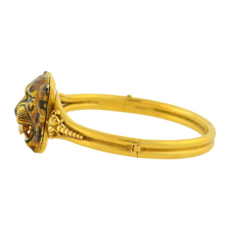 Victorian Enameled Tiger's Face Locket Bangle Bracelet at 1stDibs ...