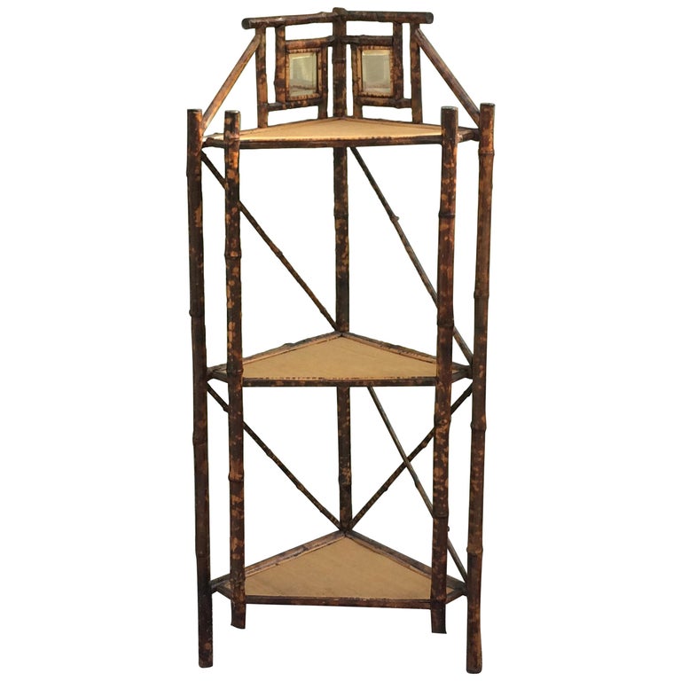 Victorian English Bamboo Corner Shelf with Mirrors at 1stDibs