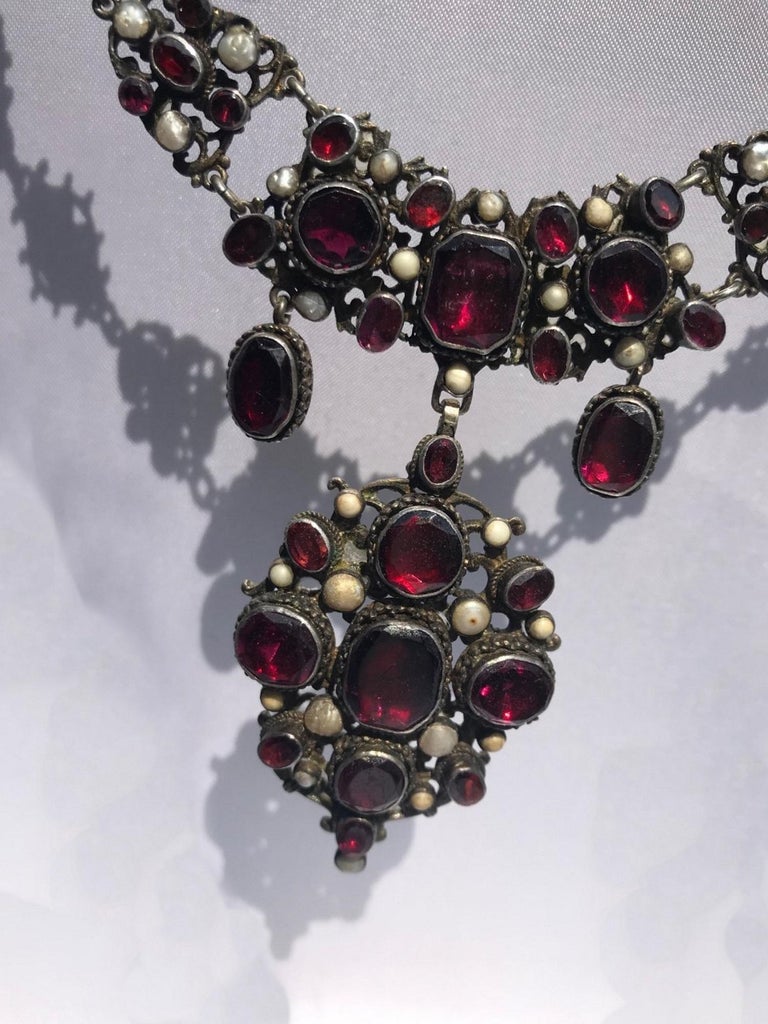 Victorian English Bib Necklace Garnets with Pearl Accents, circa 1870 ...