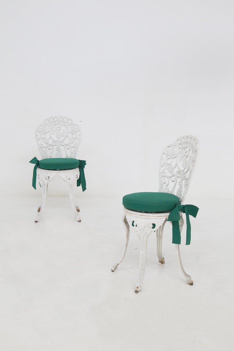 Victorian English Cast Iron Chairs and Original Fabric For Sale at 1stDibs