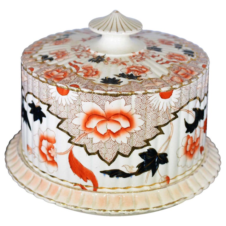 Victorian English Ceramic Cheese Dome with Printed and Hand Painted ...