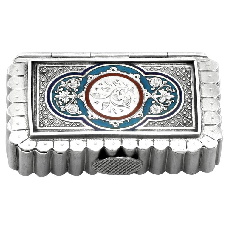 Victorian English 1886 Sterling Silver and Enamel Vesta Box For Sale at ...