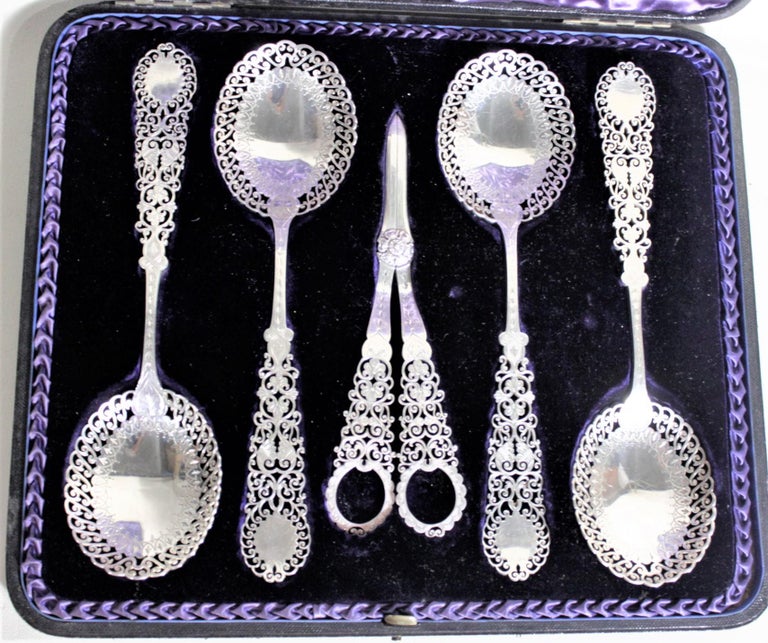 Victorian English Sterling Silver Berry Spoon and Grape Shear Set in ...