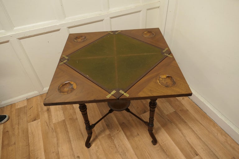 Victorian Envelope Card Table with Gaming Wells For Sale at 1stDibs
