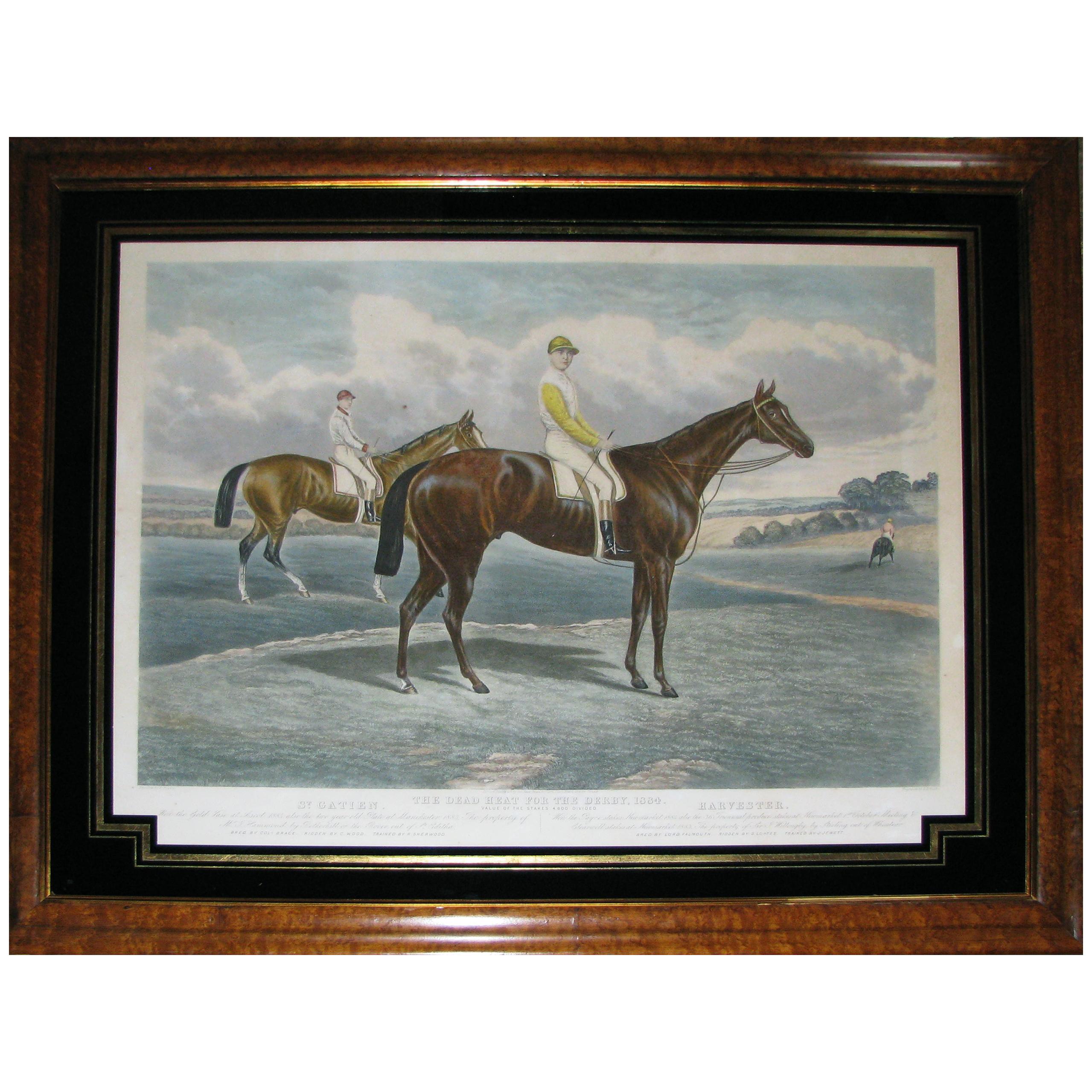Victorian Equestrian Racing Print, The Dead Heat for the Derby For Sale ...