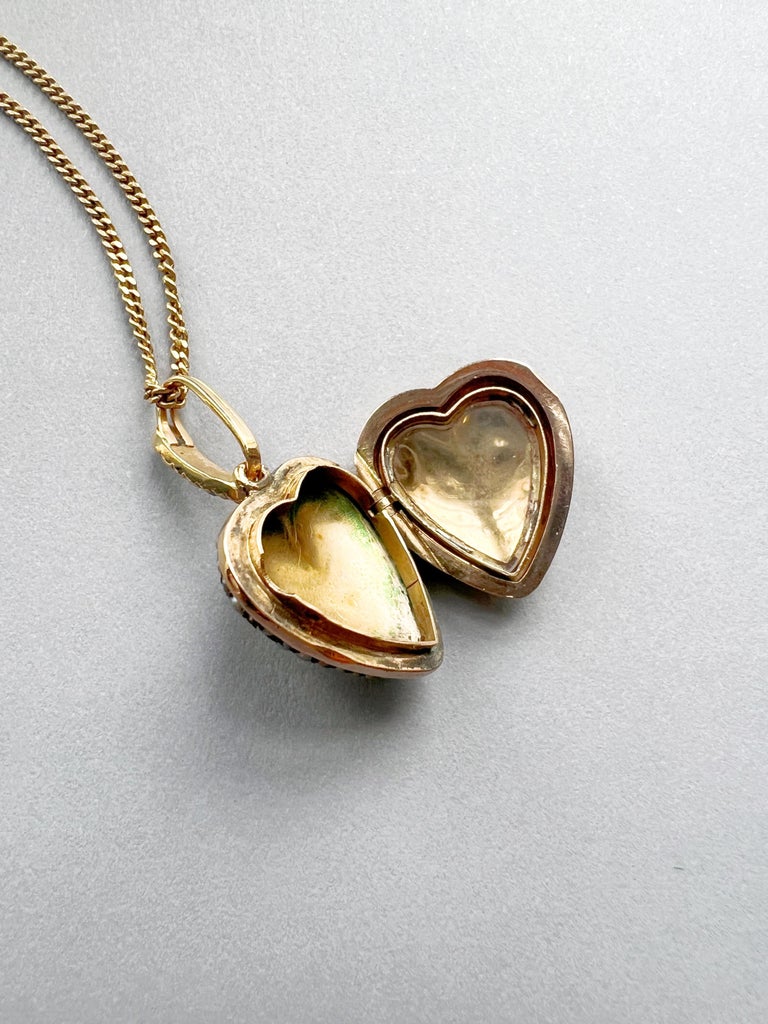 Victorian Era 18k Gold Gray Seed Pearl Puffy Heart Photo Locket Pendant ...