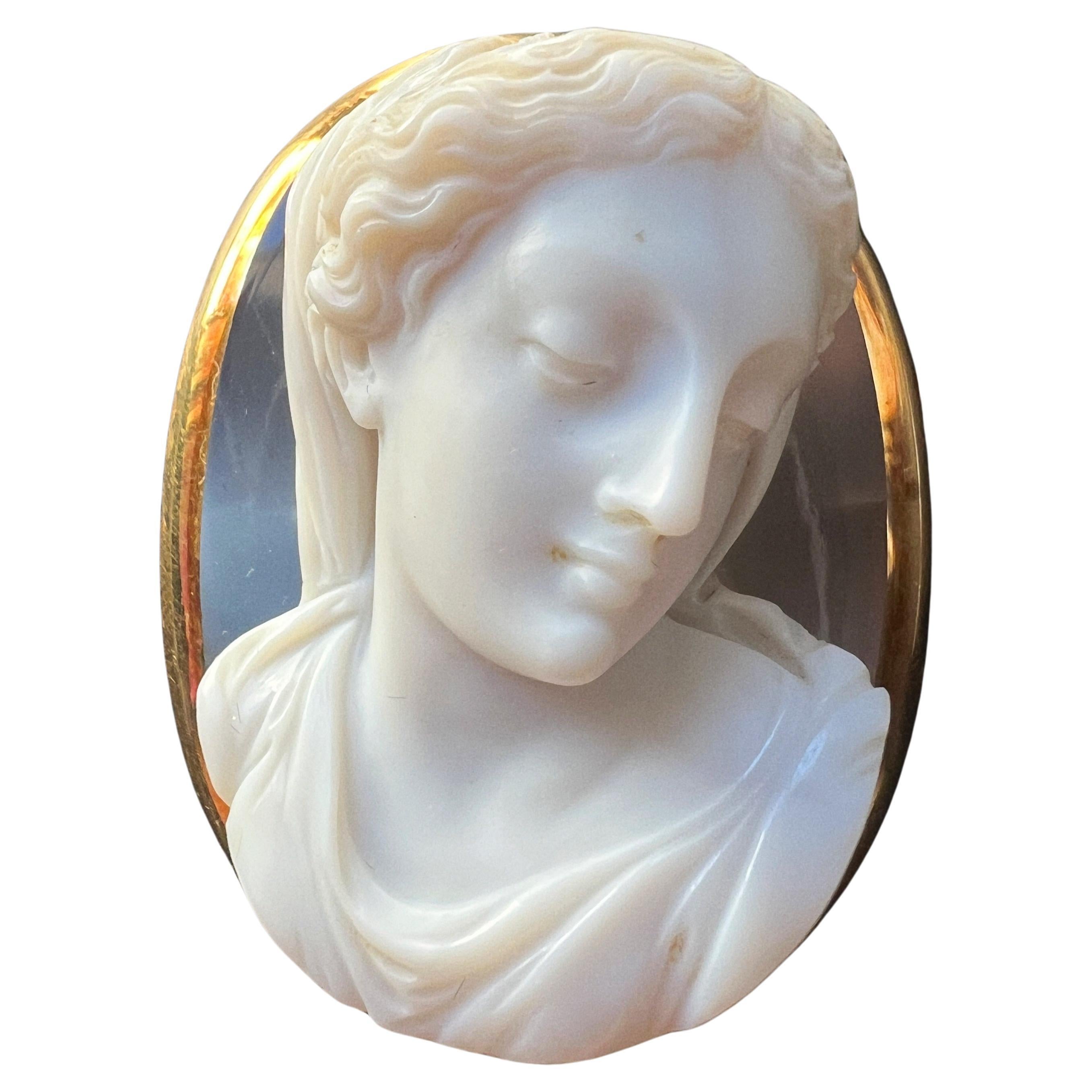 Victorian era 18K gold high relief agate cameo brooch For Sale at 1stDibs