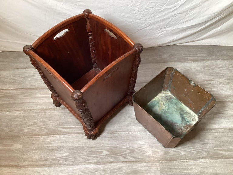Victorian Era Carved Wood Waste Basket of Planter For Sale at 1stDibs