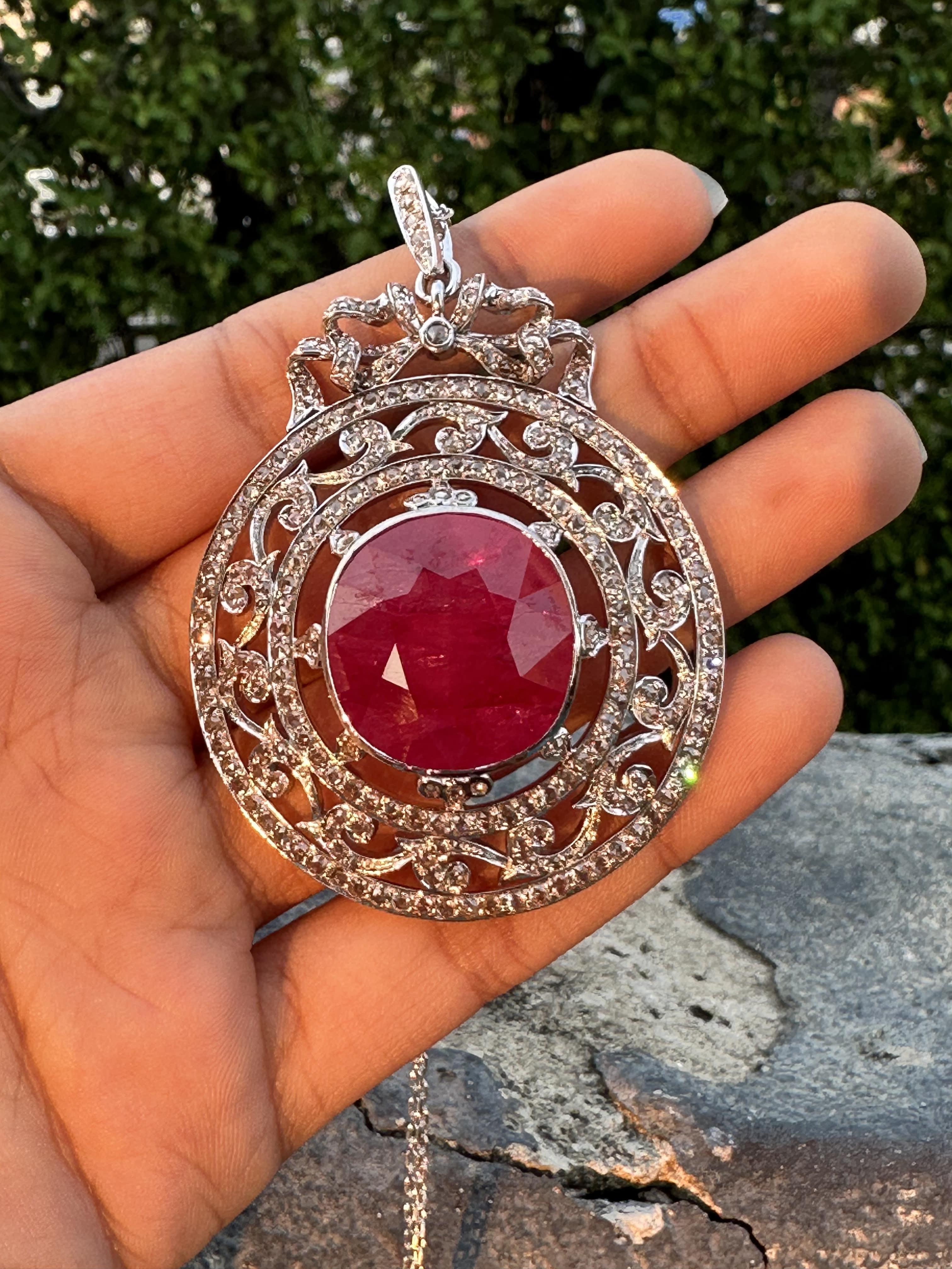 Victorian Era 32.35 Carat Natural Ruby Pendant with Rose Cut Diamond at ...