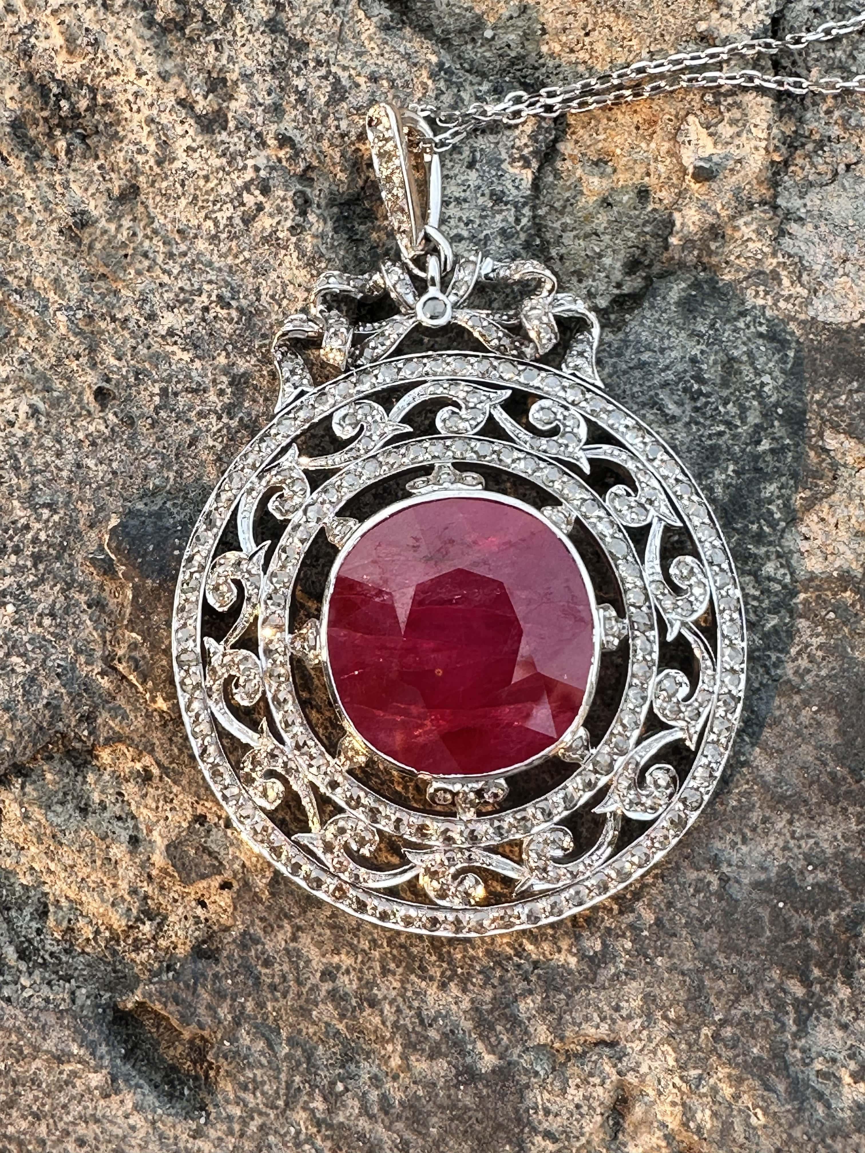 Victorian Era 32.35 Carat Natural Ruby Pendant with Rose Cut Diamond at ...