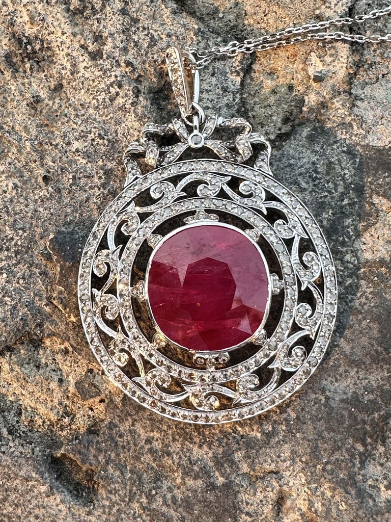 Victorian Era Inspired 32.35 Carat Natural Ruby Pendant with Rose Cut ...