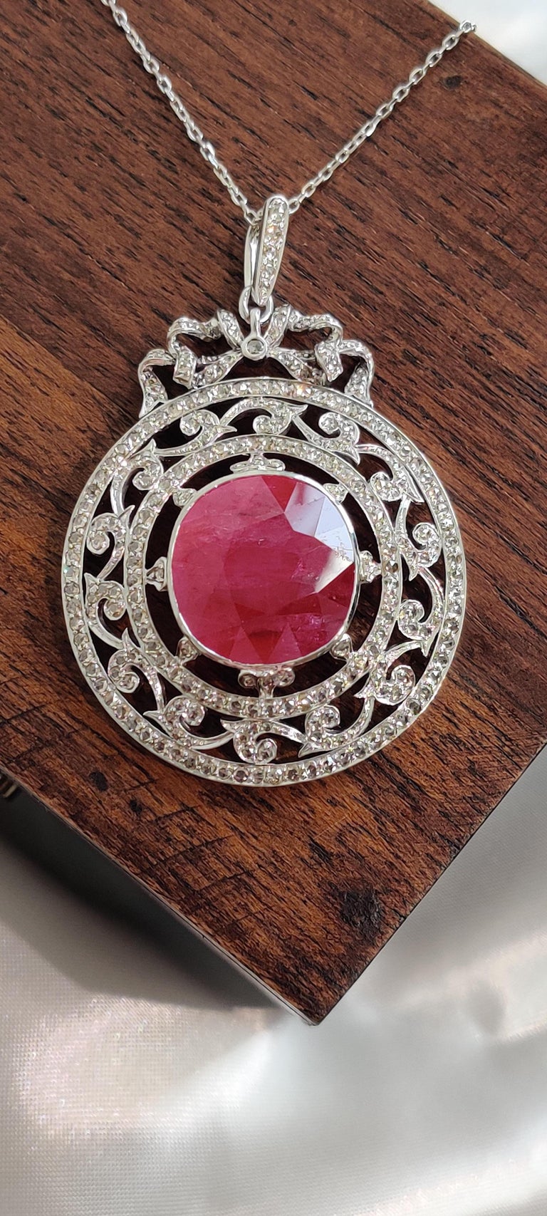 Victorian Era Inspired 32.35 Carat Natural Ruby Pendant with Rose Cut ...