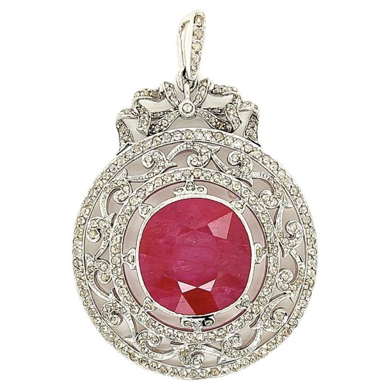 Victorian Era Inspired 32.35 Carat Natural Ruby Pendant with Rose Cut ...