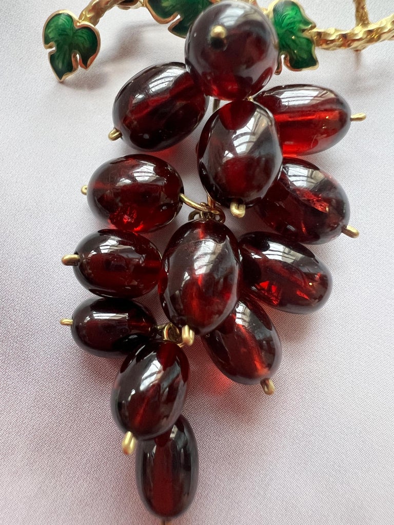 Victorian Era Large 18k Gold Garnet Enamel Grapes Brooch For Sale at ...