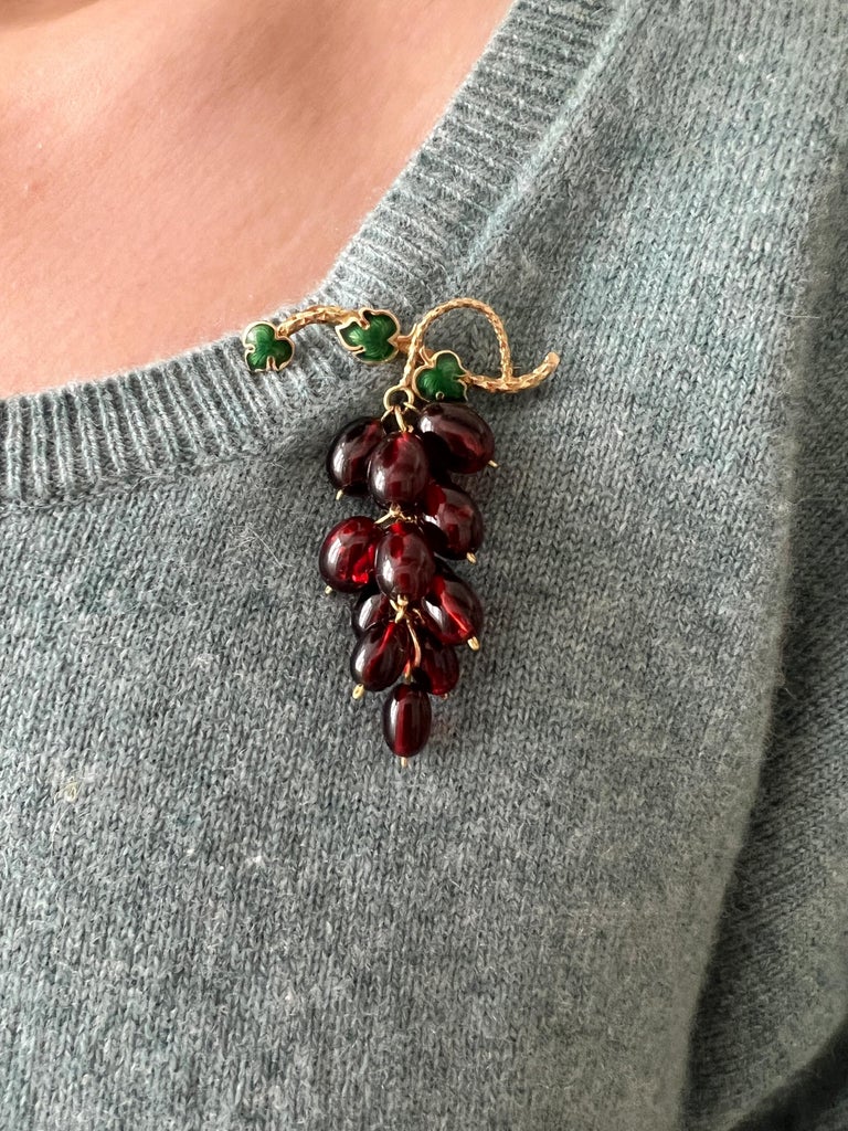 Victorian Era Large 18k Gold Garnet Enamel Grapes Brooch For Sale at ...