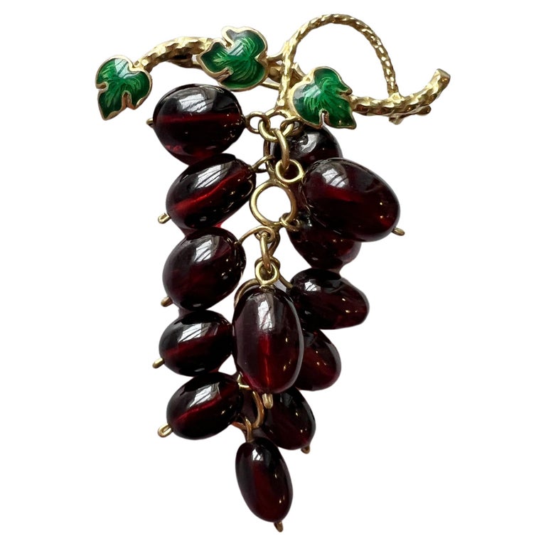 Victorian Era Large 18k Gold Garnet Enamel Grapes Brooch For Sale at ...