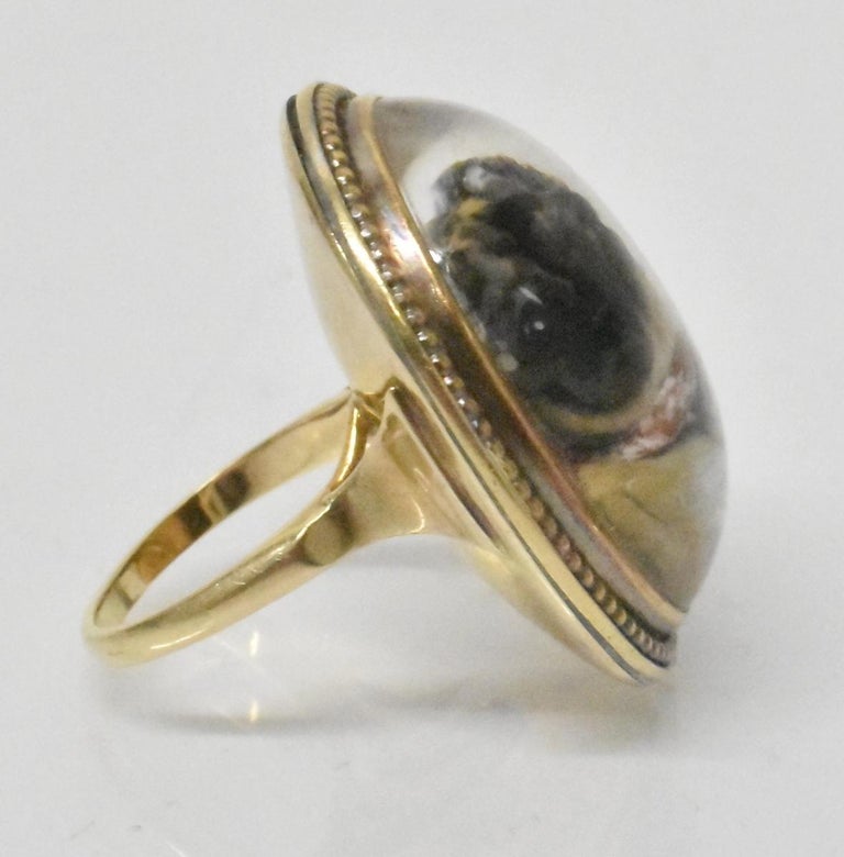 Victorian Essex Crystal Intaglio Reverse Painted Pug Ring 10K For Sale ...