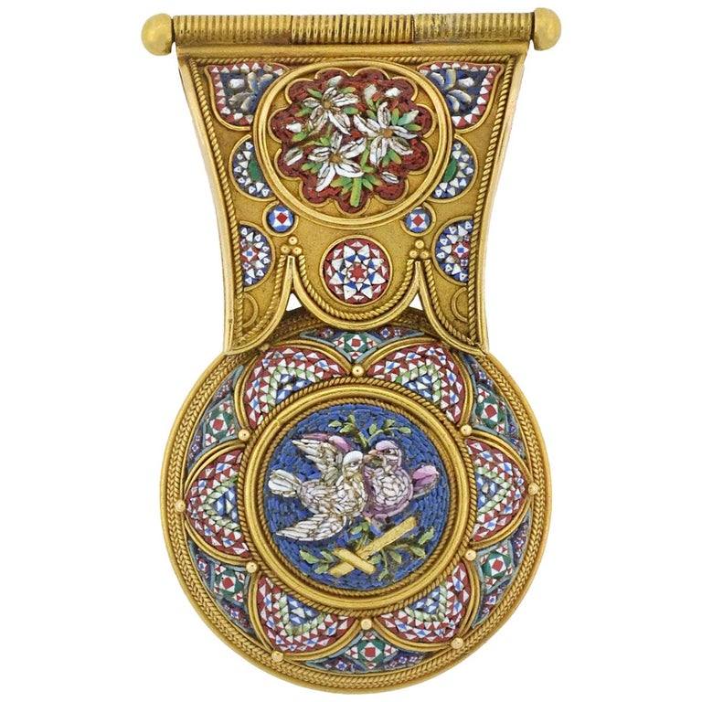 Victorian Etruscan Micro Mosaic Bird Hair Locket Pendant at 1stdibs