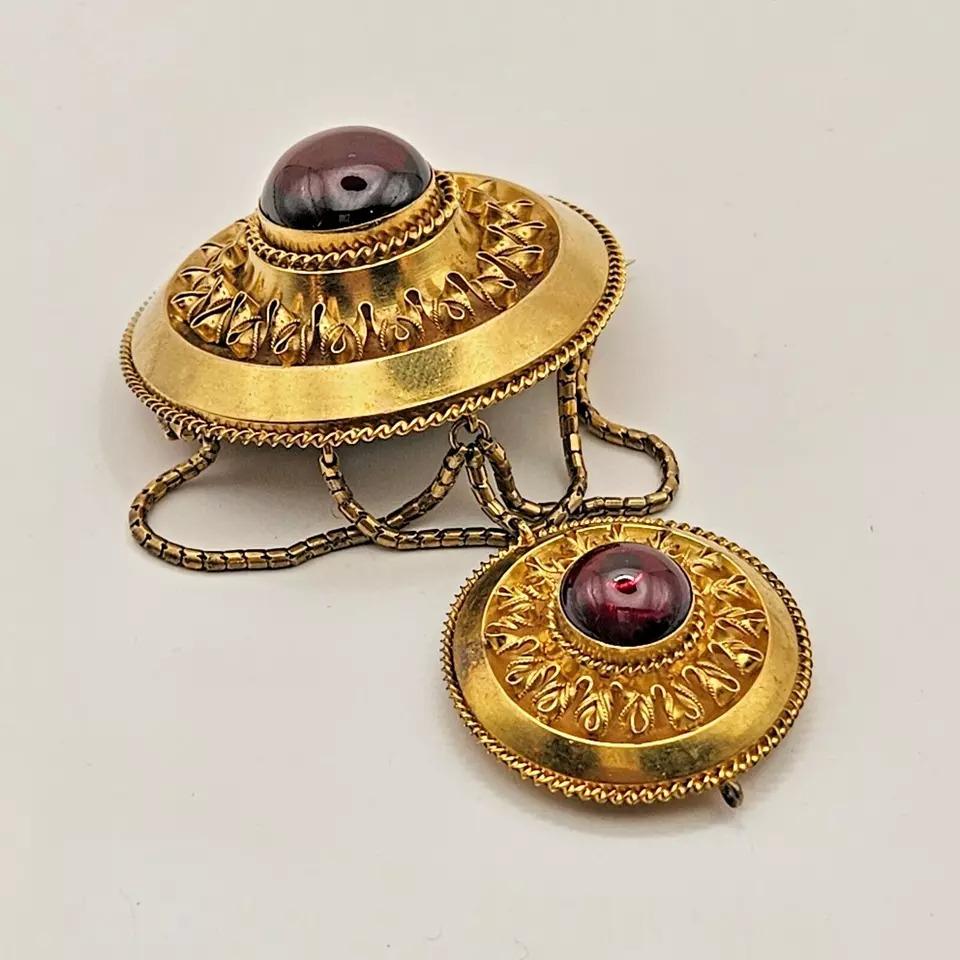 Victorian Etruscan Revival 14ct Solid Gold Cabochon Garnet Locket ...