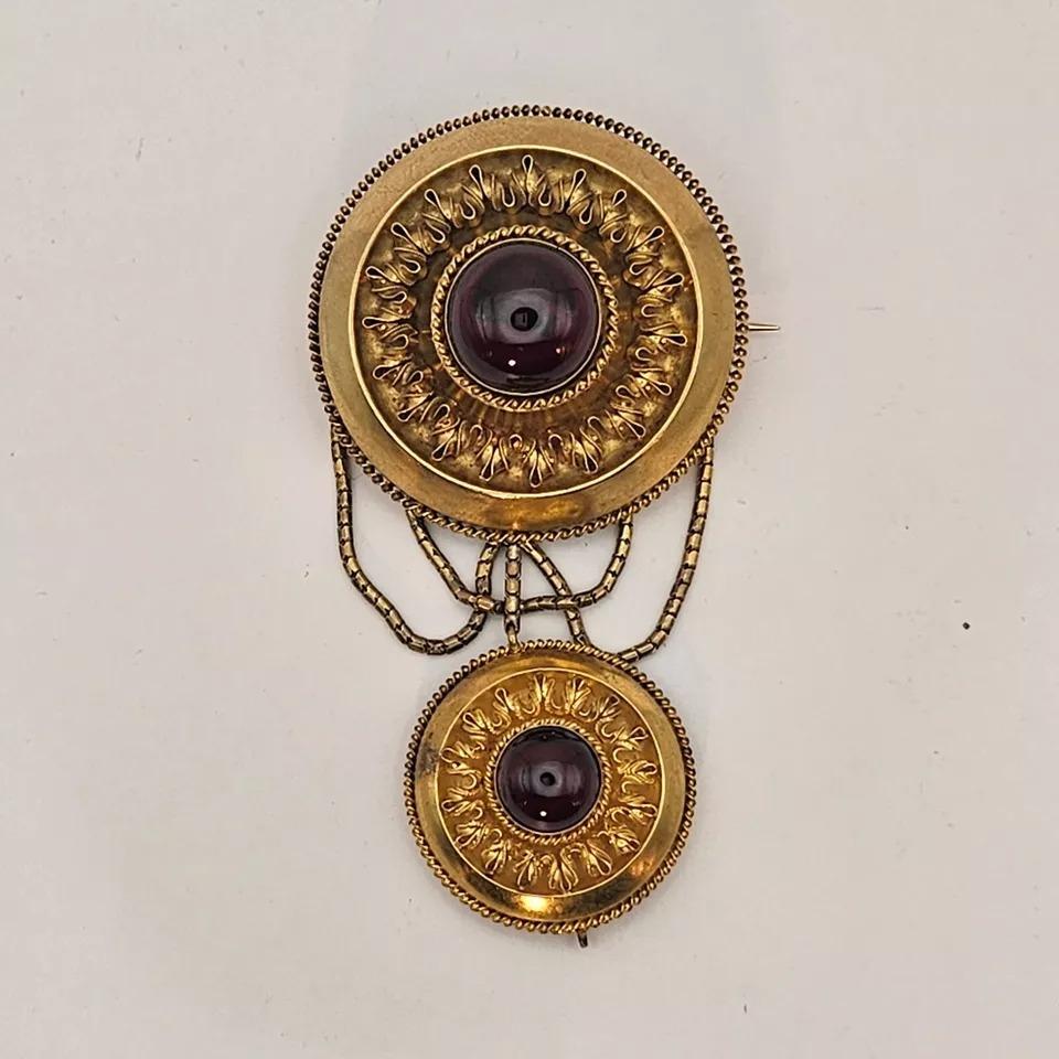Victorian Etruscan Revival 14ct Solid Gold Cabochon Garnet Locket ...
