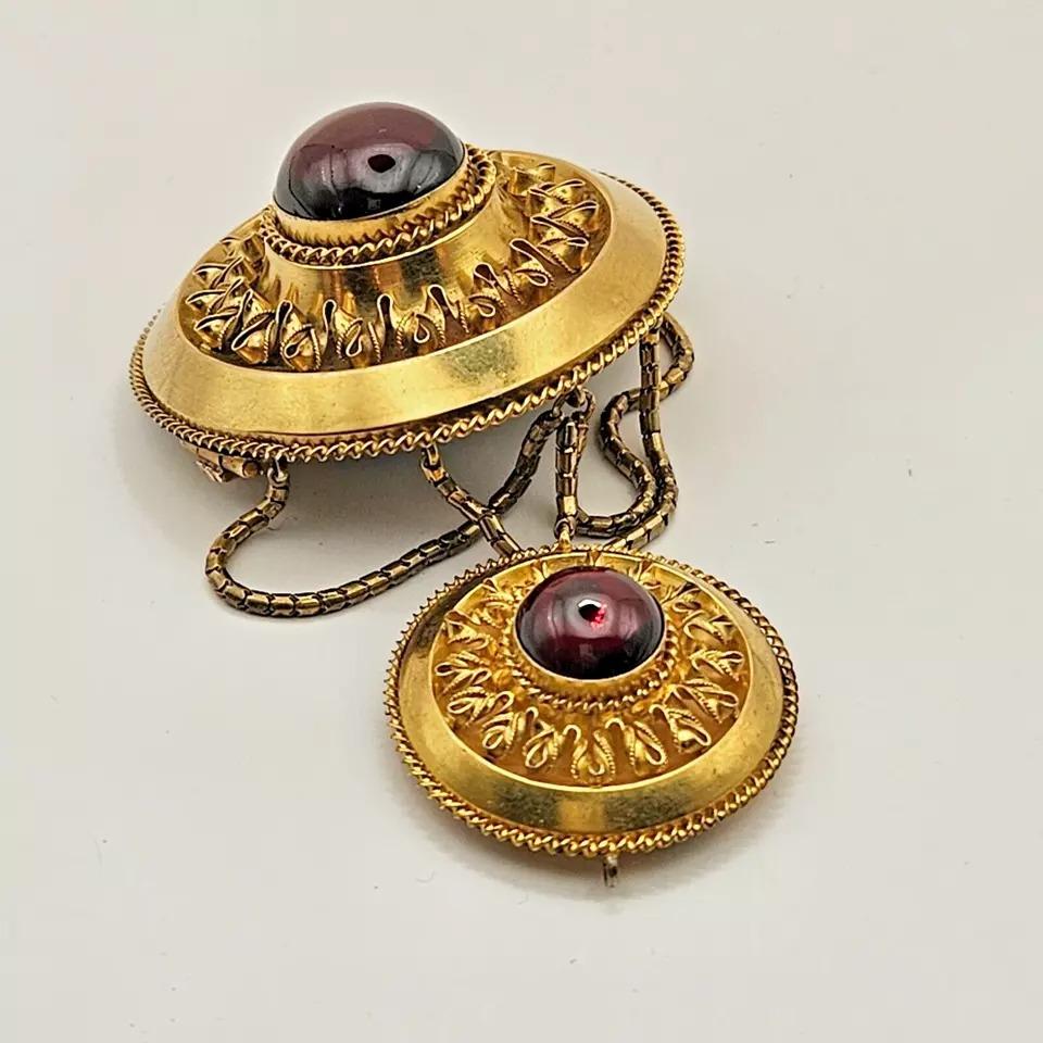 Victorian Etruscan Revival 14ct Solid Gold Cabochon Garnet Locket ...