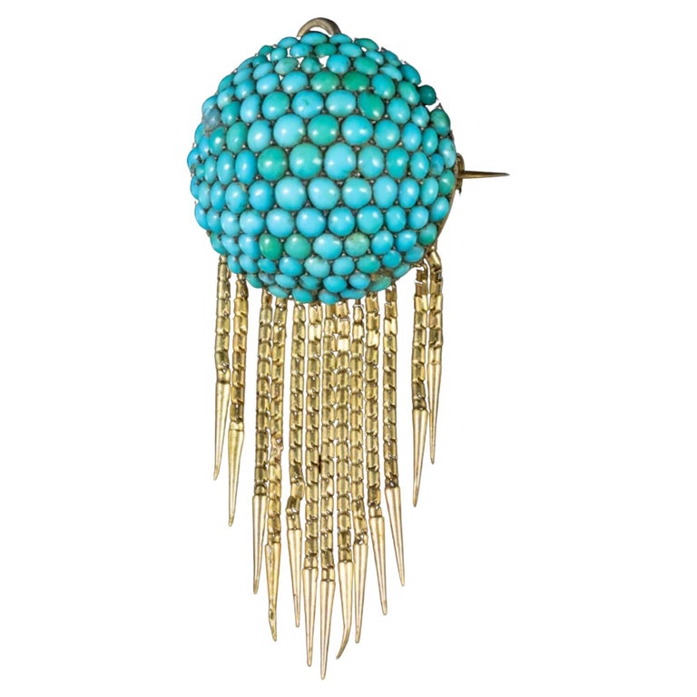 Victorian Etruscan Turquoise Tassel Brooch in 18ct Gold, circa 1860 ...