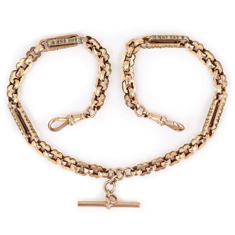 Victorian 9ct Rose Gold Fancy Link Double Albert Chain, 16", Circa 1900 ...