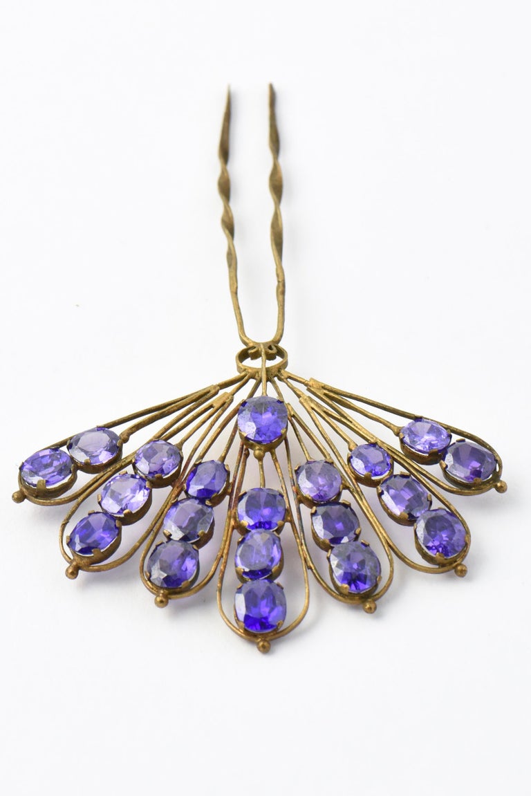 Victorian Faux Amethyst Gilt Hair Comb For Sale at 1stDibs