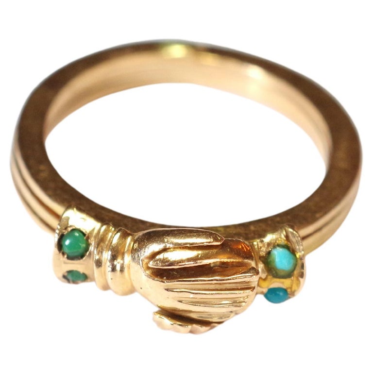 Victorian Fede Ring in Rose Gold 14 Karats, Faith Ring, Turquoises For ...