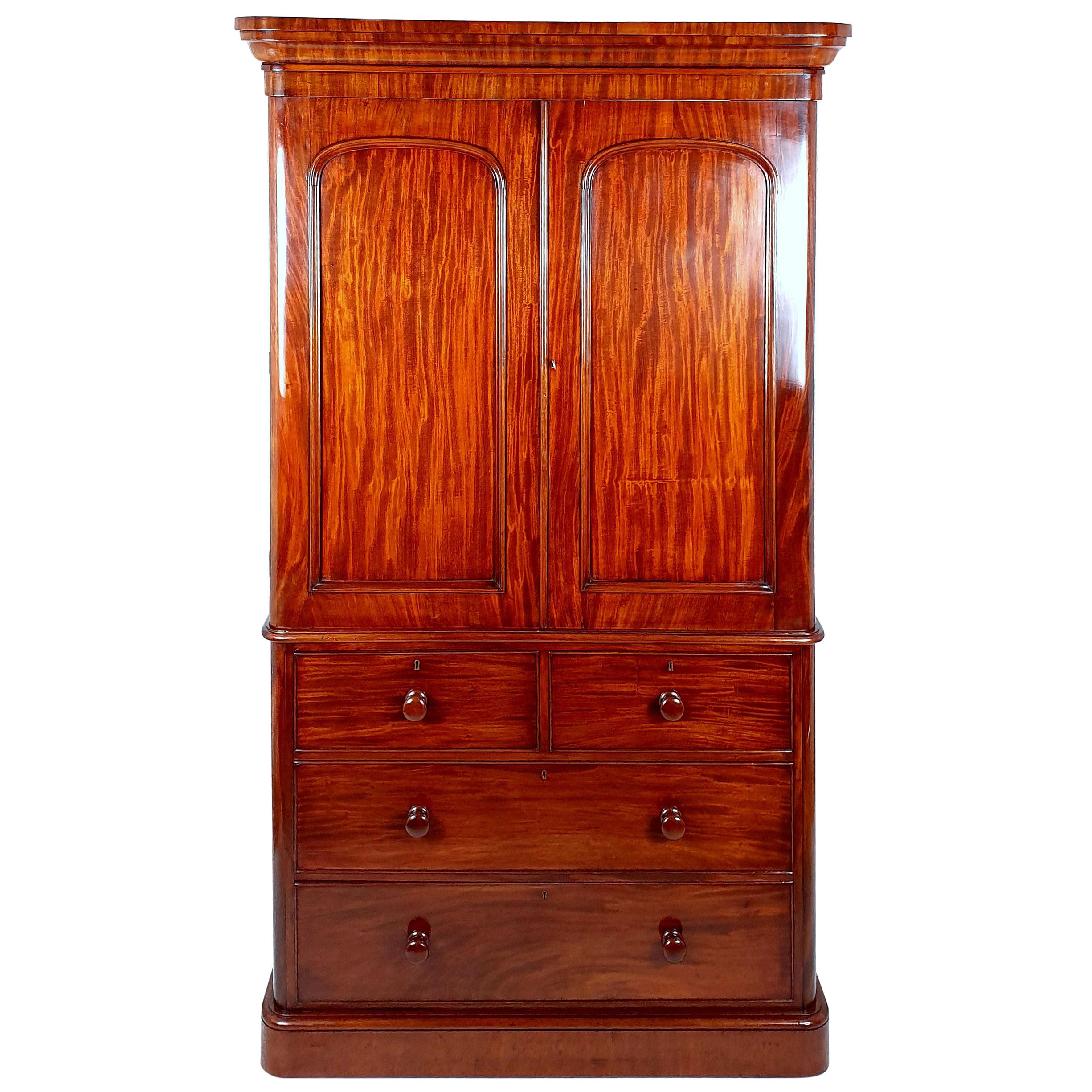 English Victorian Linen Press in Mahogany with Exterior and Interior ...