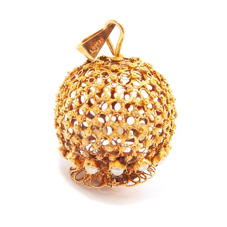 Victorian 14K Gold Openwork Filigree Pearl Pendant For Sale at 1stDibs