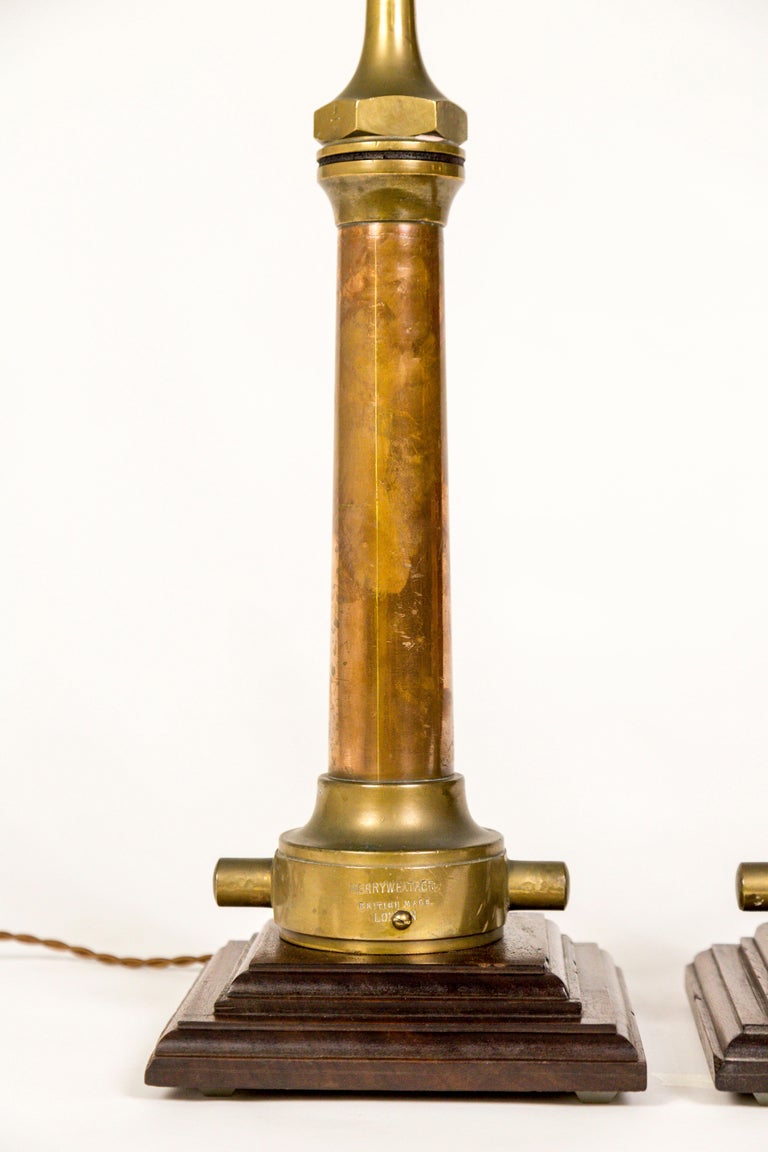 Copper and Brass Victorian Fire Hose Nozzle Lamps (pair) at 1stDibs