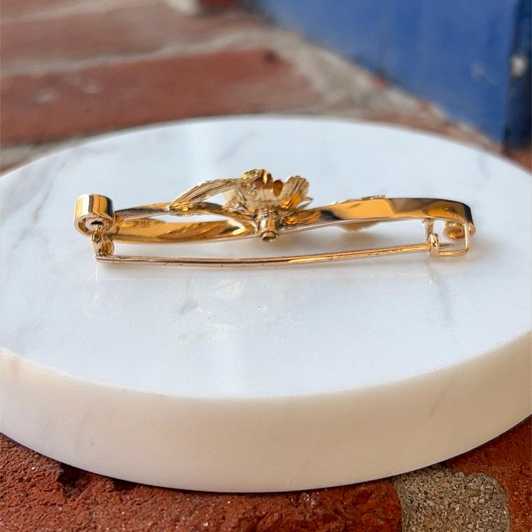 Victorian Floral Design Diamond Bar Pin in 14 Karat Gold For Sale at ...