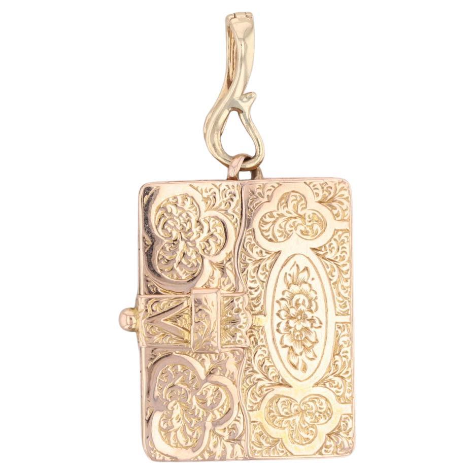 Antique Victorian 14K Gold Engraved Heart Locket Pendant For Sale at ...