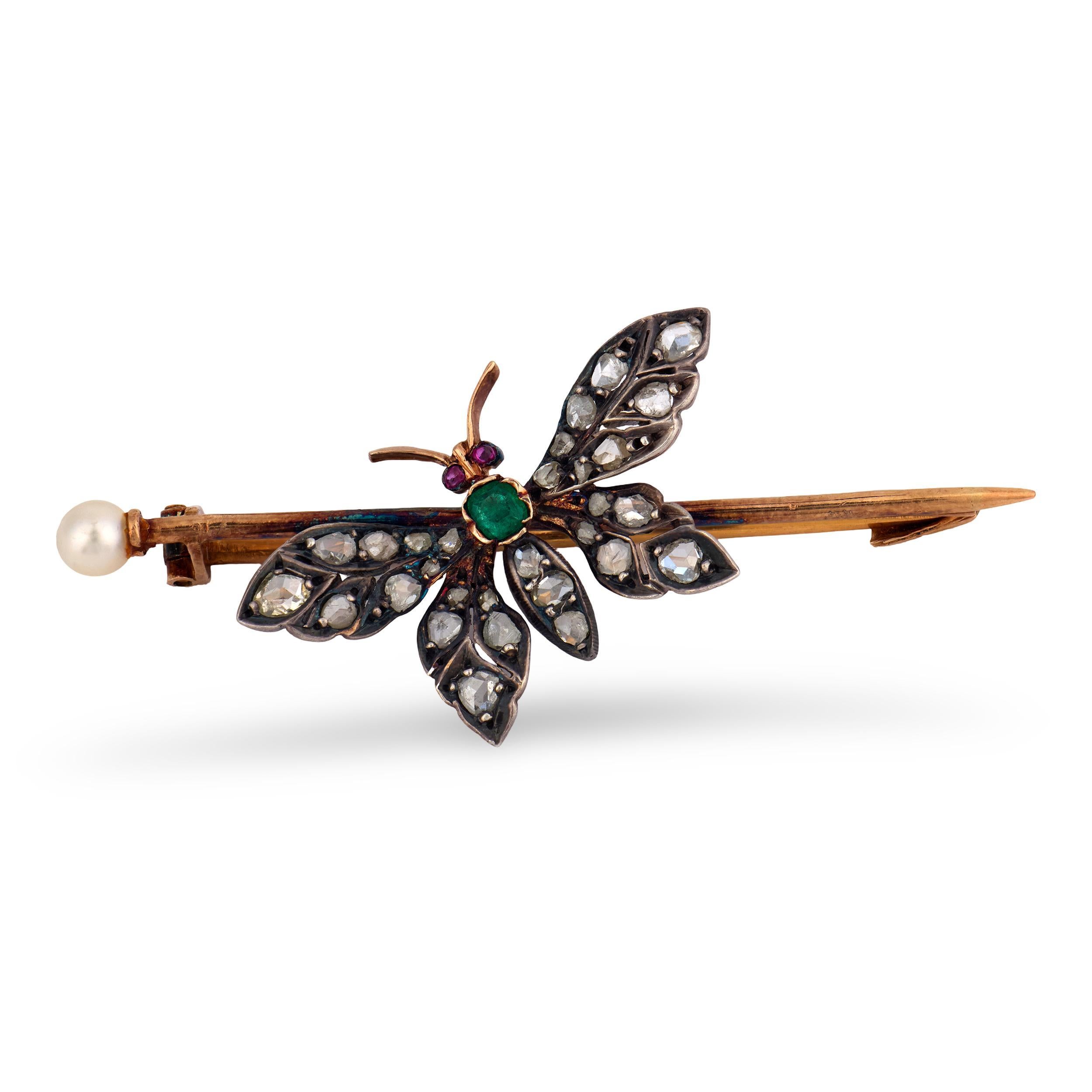 Victorian French 18k/ Silver Diamond, Emerald, Ruby, and Pearl ...
