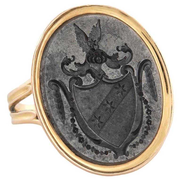 Victorian French 18kt / Steel Intaglio Signet Ring 17.5g For Sale at ...