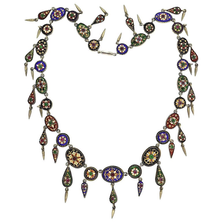 Victorian French Bresse Bressan Enameled and Paste Festoon Necklace at ...