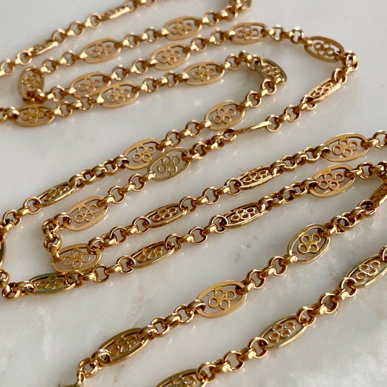 Victorian French Filigree 18K Gold Necklace Chain at 1stDibs
